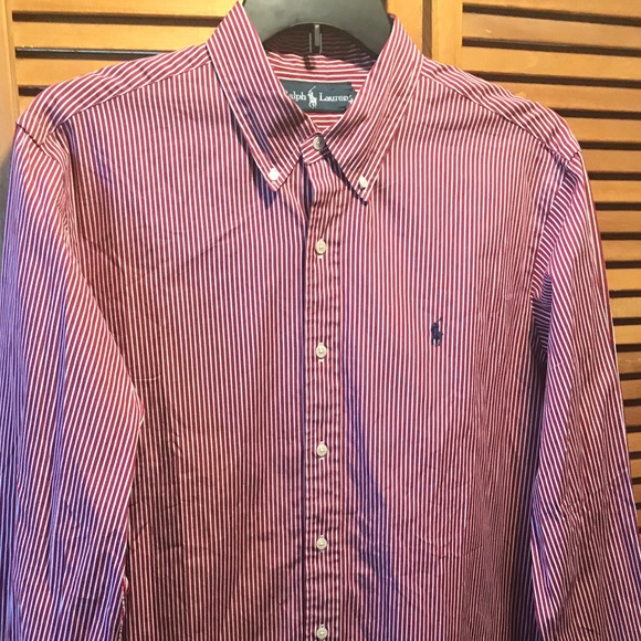 Ralph Lauren | Shirts | Ralph Lauren Maroon White Striped Shirt | Poshmark